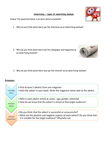 Advertising Production (BTEC): marketing activity. | Teaching Resources