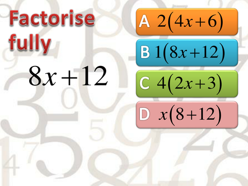 Factorising into SINGLE brackets only starter | Teaching Resources
