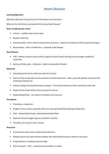 Biol 1 Heart and Disease | Teaching Resources