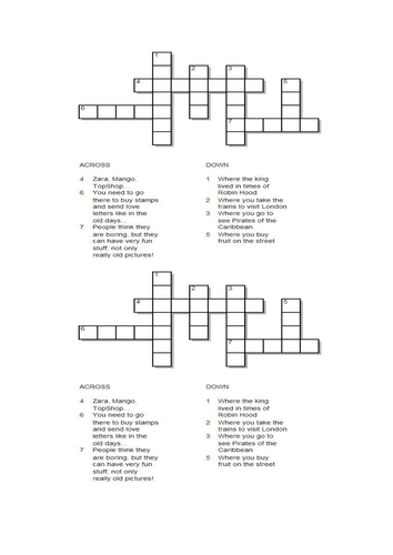 Starter - French Crosswords places in town | Teaching Resources
