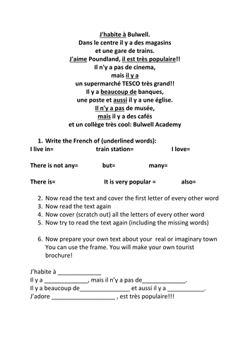 Worksheet to support French town brochure | Teaching Resources