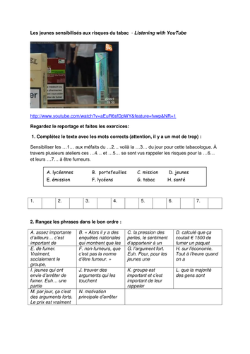 AS Health - Tabac et les jeunes listening | Teaching Resources