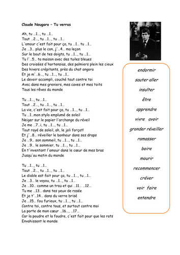 Nougaro - Tu verras - French Future tense in song | Teaching Resources