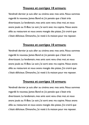 French perfect tense - spot the mistakes | Teaching Resources