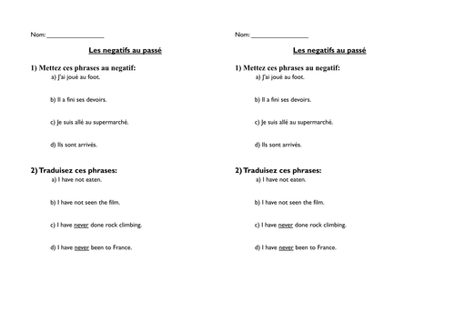 French negatives in perfect tense | Teaching Resources