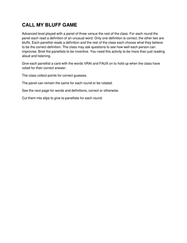 French Call My Bluff vocabulary game | Teaching Resources