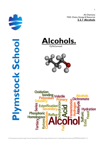 AS-level Chemistry Alcohols Handout | Teaching Resources