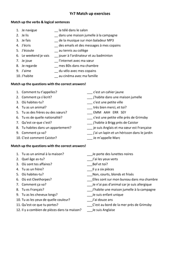French questions & answers for Yr7 French | Teaching Resources