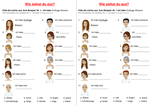 German: Hair, Eye Colour Gap Fill - Differentiated | Teaching Resources