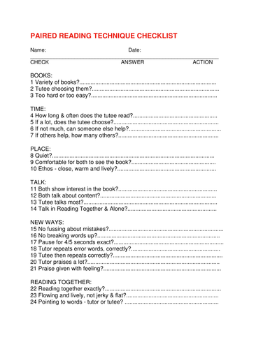 Paired reading - Planning and technique | Teaching Resources