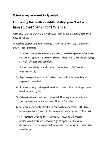 Spanish Science Experiment documents | Teaching Resources