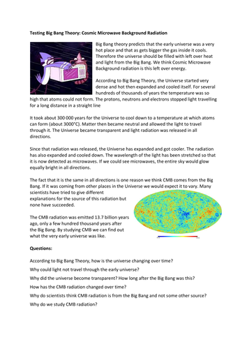 Comsic Microwave Background CMB Worksheet | Teaching Resources