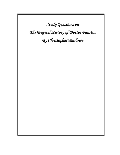 Doctor Faustus - Study Questions Booklet | Teaching Resources