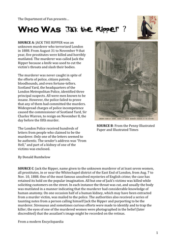Jack The Ripper: Historian as Detective | Teaching Resources