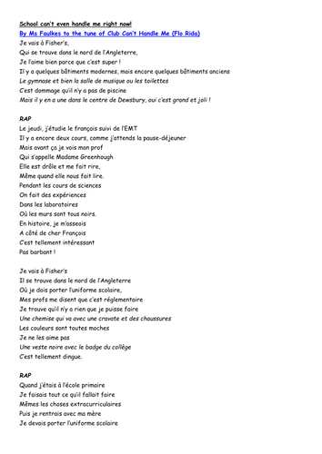 French song cloze activity; School can't handle me | Teaching Resources