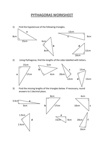 Pythagoras Worksheet by pfellowes - UK Teaching Resources - TES