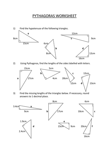 Pythagoras Worksheet | Teaching Resources Pythagoras Worksheet | Teaching Resources