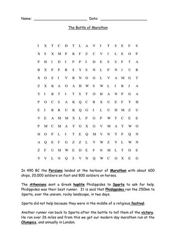 Battle of marathon word search | Teaching Resources