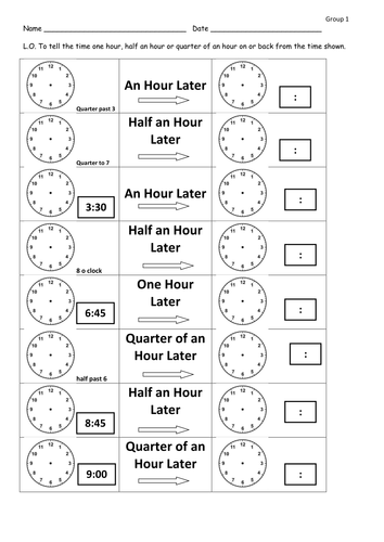 Time Worksheets Before And