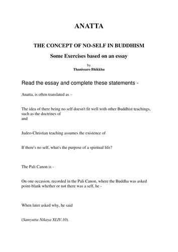 Readings on the subject of Anatta - Buddhism | Teaching Resources