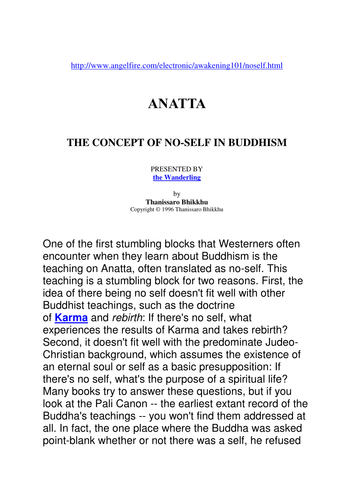 Readings on the subject of Anatta - Buddhism | Teaching Resources
