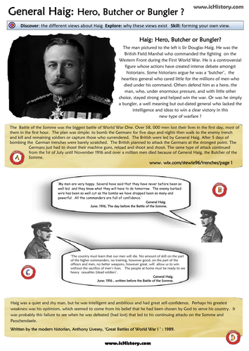 General Haig : Hero or Butcher investigation | Teaching Resources