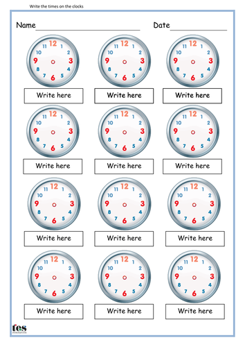 What's the Time? - Write the times on the clocks | Teaching Resources