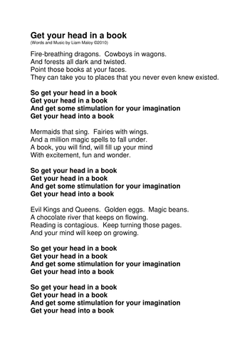 'Get Your Head in a Book'. Song, video, lyrics sheet to encourage ...