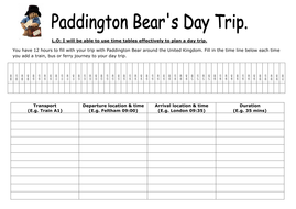 KS2 maths Paddington Bear timetable activity | Teaching Resources