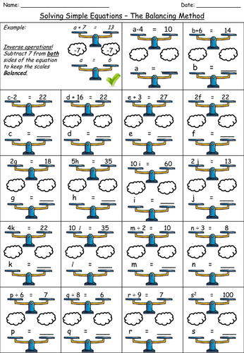 Solving One Step Equations Using 'Balancing Scales' (1 Step Equations ... Solving One Step Equations Using 'Balancing Scales' (1 Step Equations ...