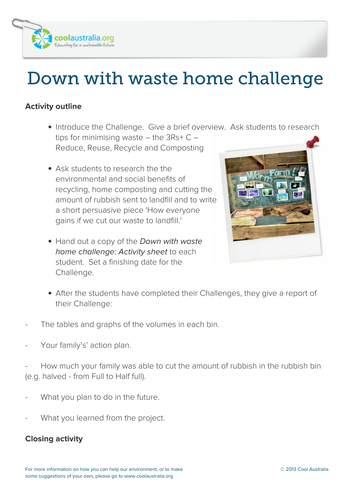 Down with waste challenge | Teaching Resources