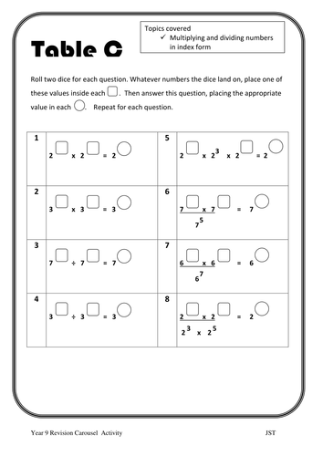 Multiplying and dividing in index form worksheet | Teaching Resources