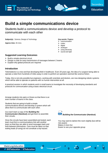 Build a simple communications device | Teaching Resources