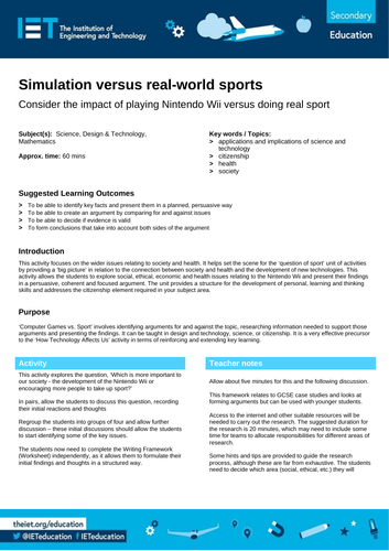 Simulation versus real-world sports | Teaching Resources