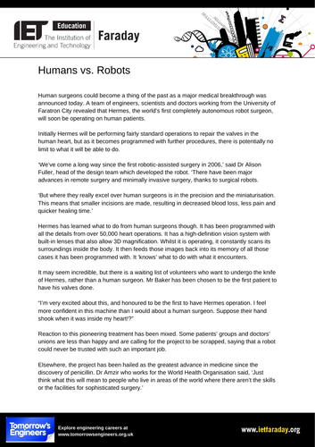 Humans vs. robots | Teaching Resources