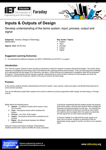 Inputs and outputs of design | Teaching Resources