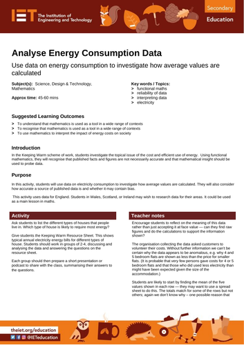 Analyse energy consumption data | Teaching Resources