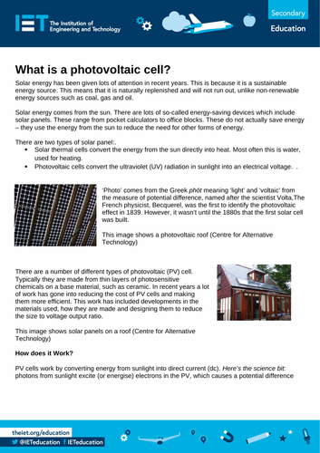 Investigate the photovoltaic effect | Teaching Resources