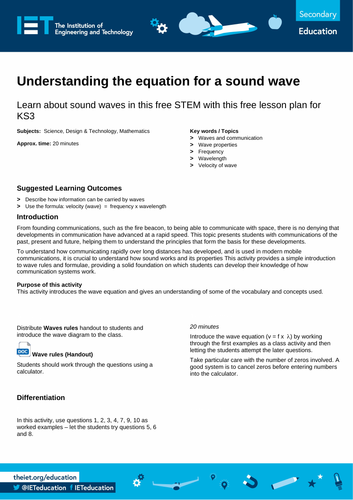 Understanding the equation for a sound wave | Teaching Resources