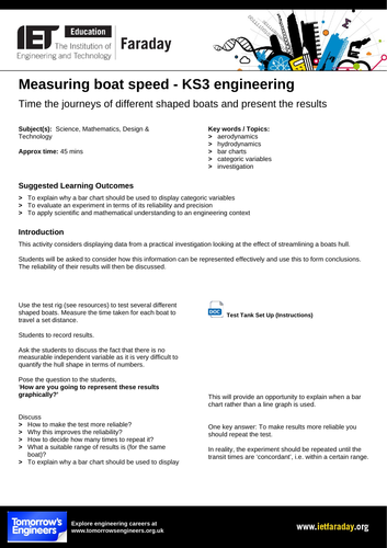 Measuring boat speed - KS3 engineering | Teaching Resources
