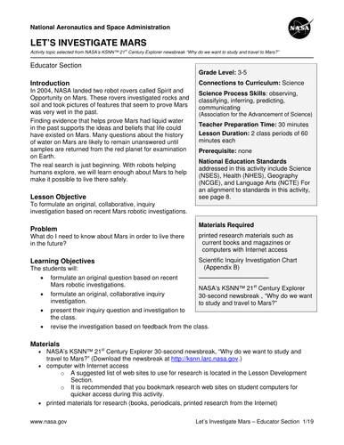Let's Investigate Mars Activity | Teaching Resources