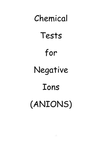 Testing for Anions and Cations | Teaching Resources