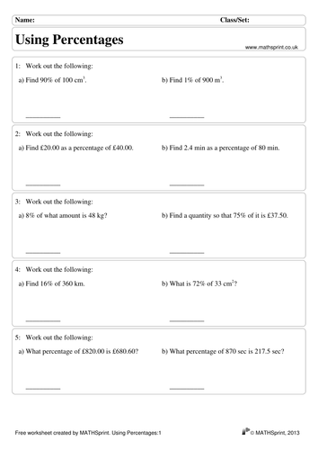 Percentages practice questions + solutions | Teaching Resources