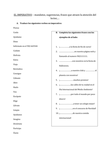 IB Spanish Ab Initio - Imperative (Paper 2 format) | Teaching Resources