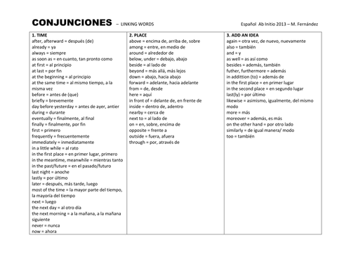 Conjunciones - Linking words | Teaching Resources