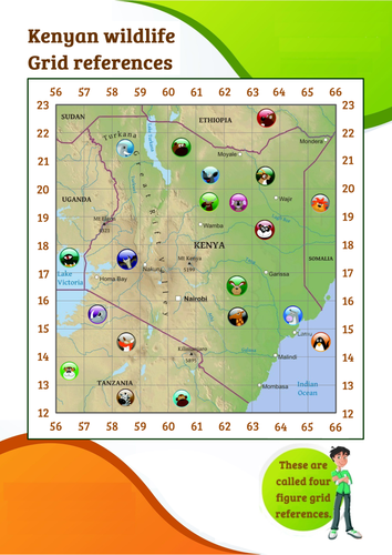 4 figure grid references activity for Kenya topic | Teaching Resources