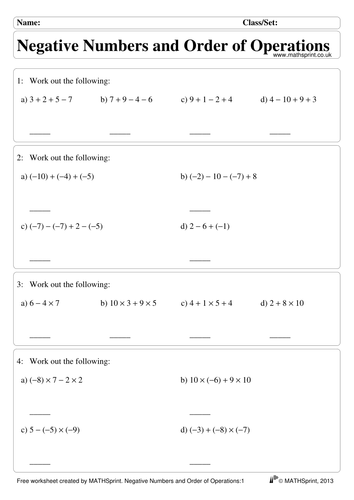 Negative Number practice questions + solutions | Teaching Resources