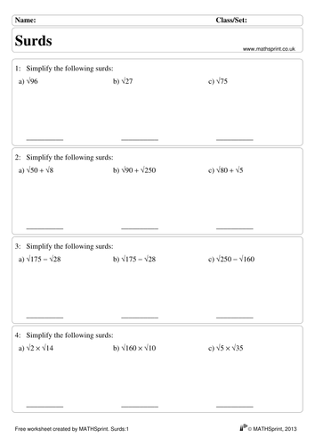 Surds practice questions + solutions | Teaching Resources Surds practice questions + solutions | Teaching Resources