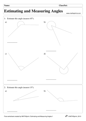 Estimating, Measuring Angles questions + solutions | Teaching Resources