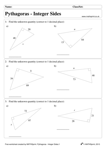 Pythagoras practice questions + solutions | Teaching Resources